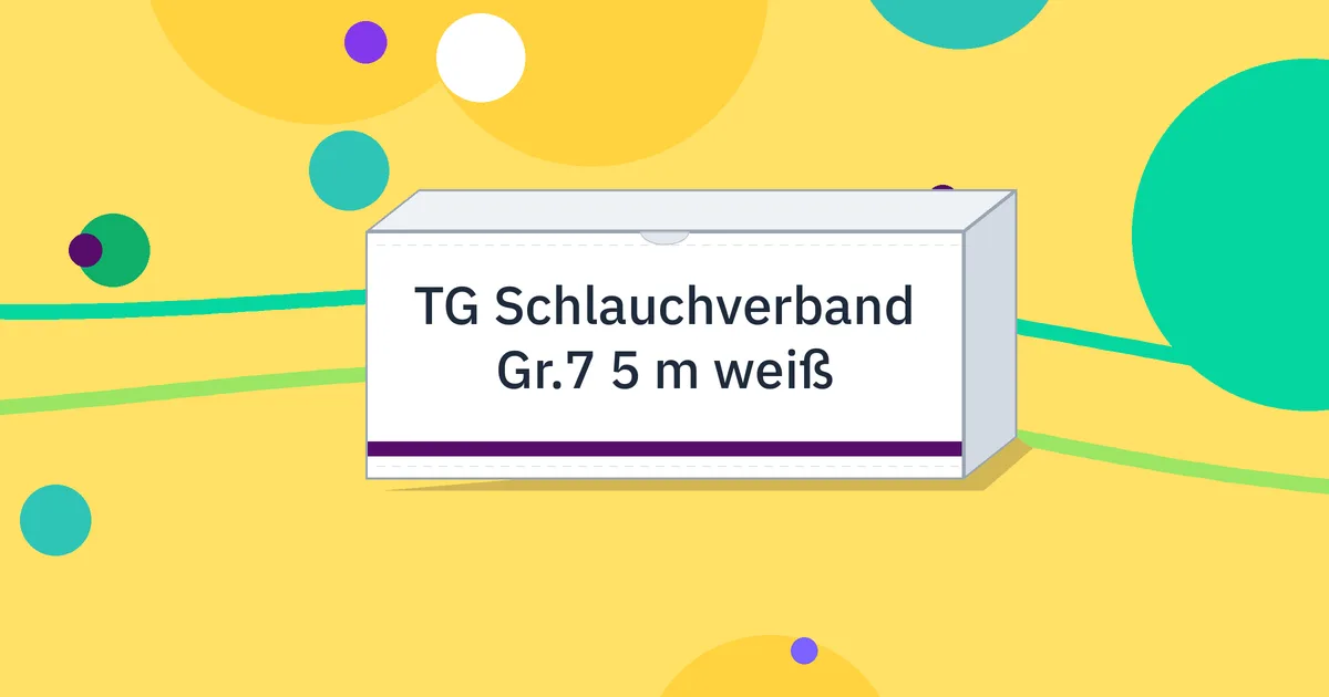 Symbolbild: Packung mit der Aufschrift TG Schlauchverband Gr.7 5 m weiß (PZN 14219400) – Verfügbarkeit und Bezug in Apotheken in Frankfurt am Main