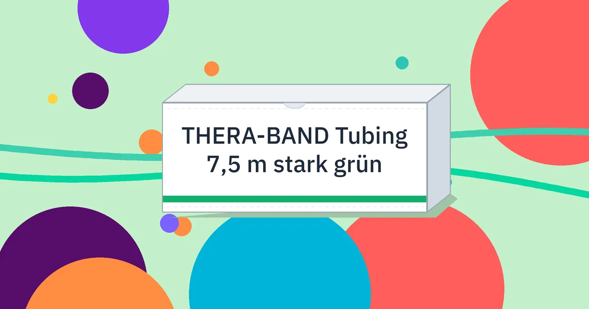 Symbolbild: Packung mit der Aufschrift THERA-BAND Tubing 7,5 m stark grün (PZN 00419934) – Verfügbarkeit und Bezug in Apotheken in Frankfurt am Main