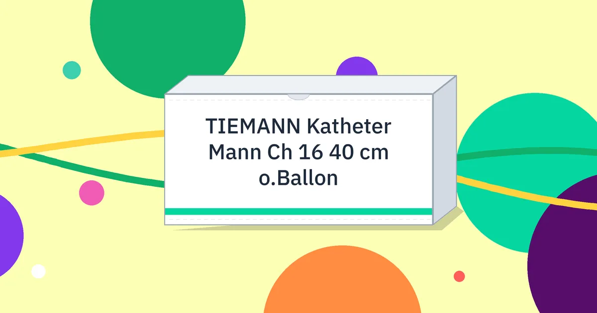 Symbolbild: Packung mit der Aufschrift TIEMANN Katheter Mann Ch 16 40 cm o.Ballon (PZN 09092297) – Verfügbarkeit und Bezug in Apotheken in Frankfurt am Main