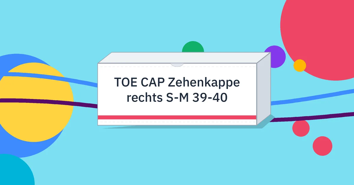 Symbolbild: Packung mit der Aufschrift TOE CAP Zehenkappe rechts S-M 39-40 (PZN 16631659) – Verfügbarkeit und Bezug in Apotheken in Frankfurt am Main