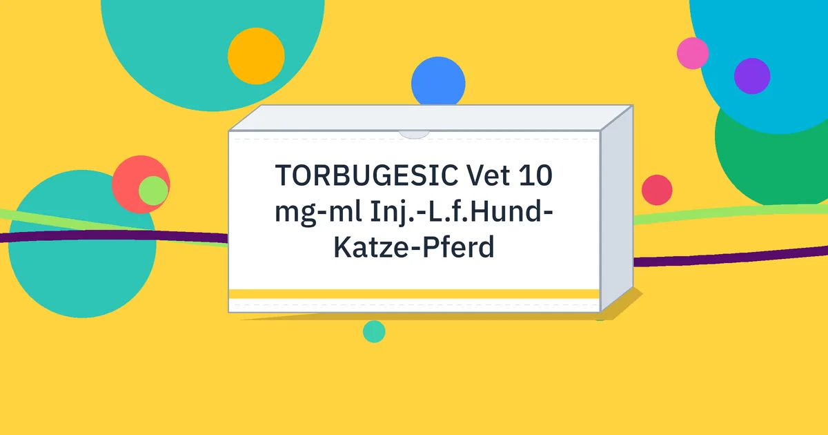 Symbolbild: Packung mit der Aufschrift TORBUGESIC Vet 10 mg-ml Inj.-L.f.Hund-Katze-Pferd (PZN 11283521) – Verfügbarkeit und Bezug in Apotheken in Frankfurt am Main