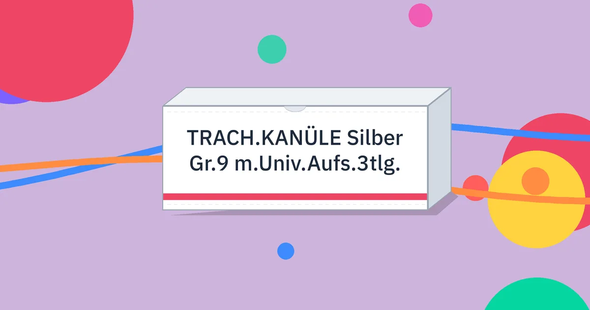 Symbolbild: Packung mit der Aufschrift TRACH.KANÜLE Silber Gr.9 m.Univ.Aufs.3tlg. (PZN 06989526) – Verfügbarkeit und Bezug in Apotheken in Frankfurt am Main