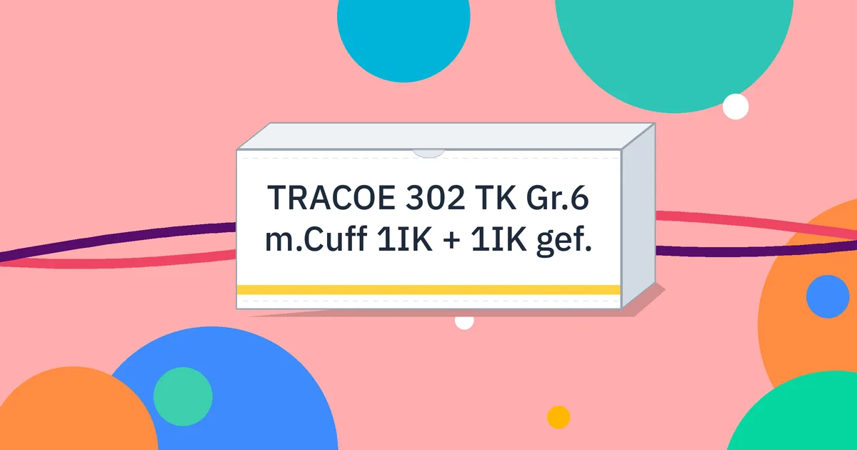 Symbolbild: Packung mit der Aufschrift TRACOE 302 TK Gr.6 m.Cuff 1IK + 1IK gef. (PZN 00920114) – Verfügbarkeit und Bezug in Apotheken in Frankfurt am Main