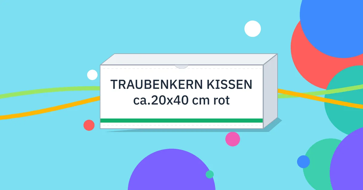 Symbolbild: Packung mit der Aufschrift TRAUBENKERN KISSEN ca.20x40 cm rot (PZN 16619776) – Verfügbarkeit und Bezug in Apotheken in Frankfurt am Main