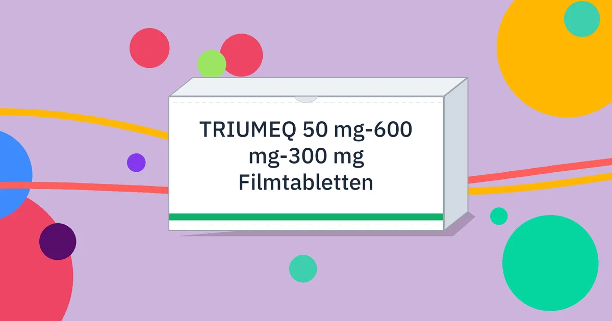 Symbolbild: Packung mit der Aufschrift TRIUMEQ 50 mg-600 mg-300 mg Filmtabletten (PZN 11101135) – Verfügbarkeit und Bezug in Apotheken in Frankfurt am Main