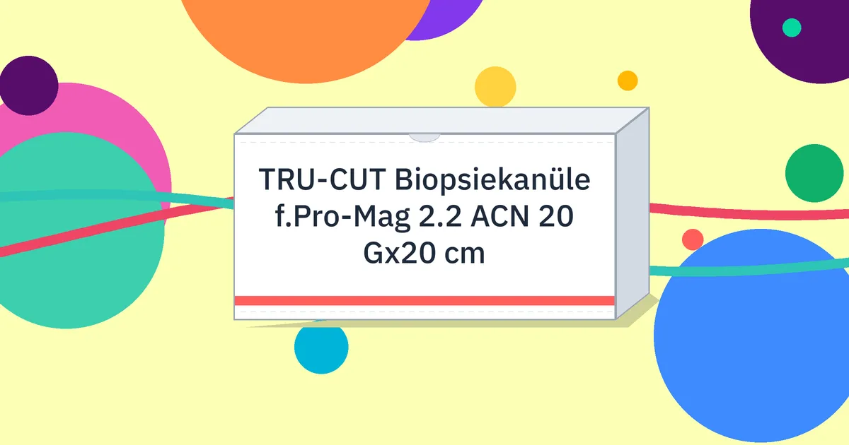 Symbolbild: Packung mit der Aufschrift TRU-CUT Biopsiekanüle f.Pro-Mag 2.2 ACN 20 Gx20 cm (PZN 07096670) – Verfügbarkeit und Bezug in Apotheken in Frankfurt am Main