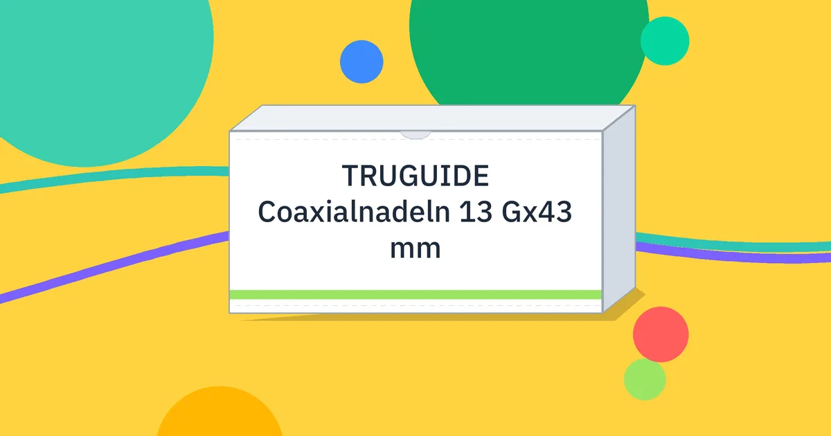 Symbolbild: Packung mit der Aufschrift TRUGUIDE Coaxialnadeln 13 Gx43 mm (PZN 03406056) – Verfügbarkeit und Bezug in Apotheken in Frankfurt am Main