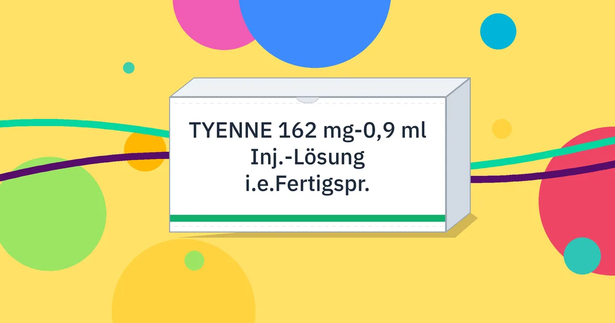 Symbolbild: Packung mit der Aufschrift TYENNE 162 mg-0,9 ml Inj.-Lösung i.e.Fertigspr. (PZN 19275745) – Verfügbarkeit und Bezug in Apotheken in Frankfurt am Main
