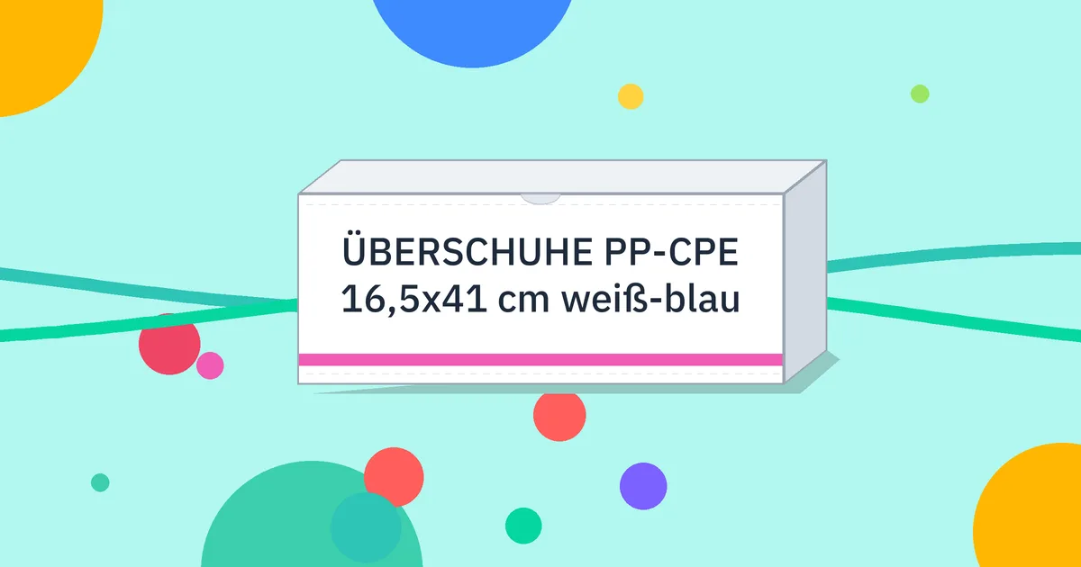 Symbolbild: Packung mit der Aufschrift ÜBERSCHUHE PP-CPE 16,5x41 cm weiß-blau (PZN 20606940) – Verfügbarkeit und Bezug in Apotheken in Frankfurt am Main