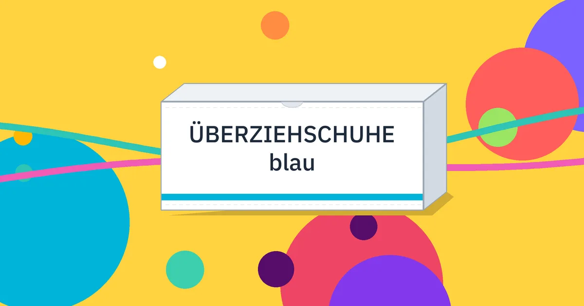 Symbolbild: Packung mit der Aufschrift ÜBERZIEHSCHUHE blau (PZN 16888602) – Verfügbarkeit und Bezug in Apotheken in Frankfurt am Main