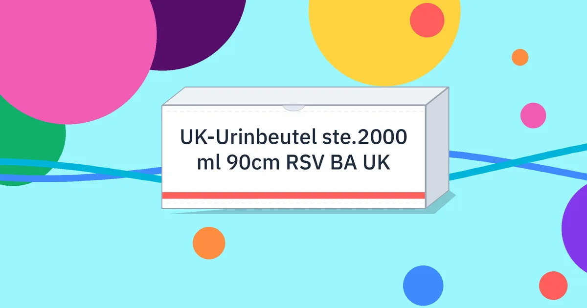 Symbolbild: Packung mit der Aufschrift UK-Urinbeutel ste.2000 ml 90cm RSV BA UK (PZN 17489063) – Verfügbarkeit und Bezug in Apotheken in Frankfurt am Main