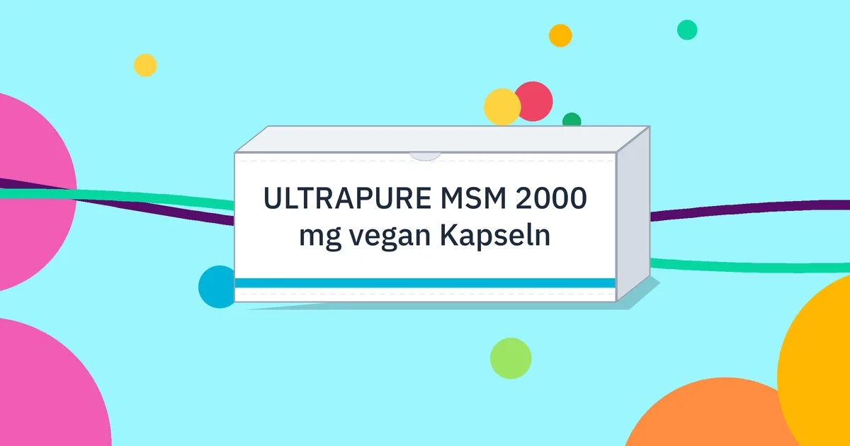 Symbolbild: Packung mit der Aufschrift ULTRAPURE MSM 2000 mg vegan Kapseln (PZN 20102257) – Verfügbarkeit und Bezug in Apotheken in Frankfurt am Main