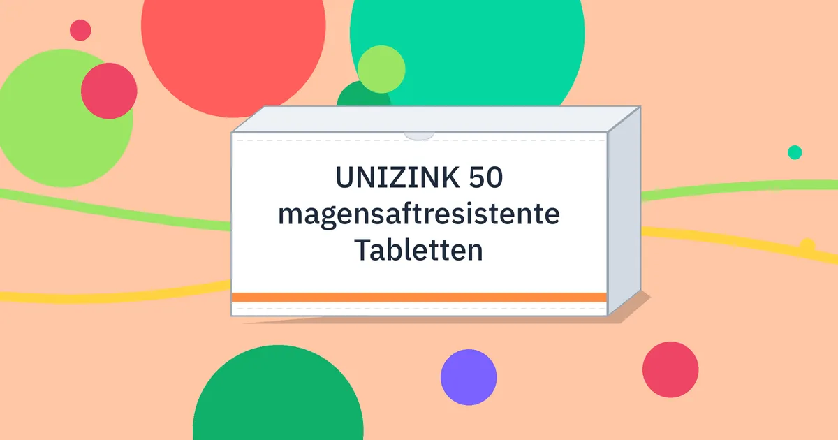 Symbolbild: Packung mit der Aufschrift UNIZINK 50 magensaftresistente Tabletten (PZN 03441638) – Verfügbarkeit und Bezug in Apotheken in Frankfurt am Main