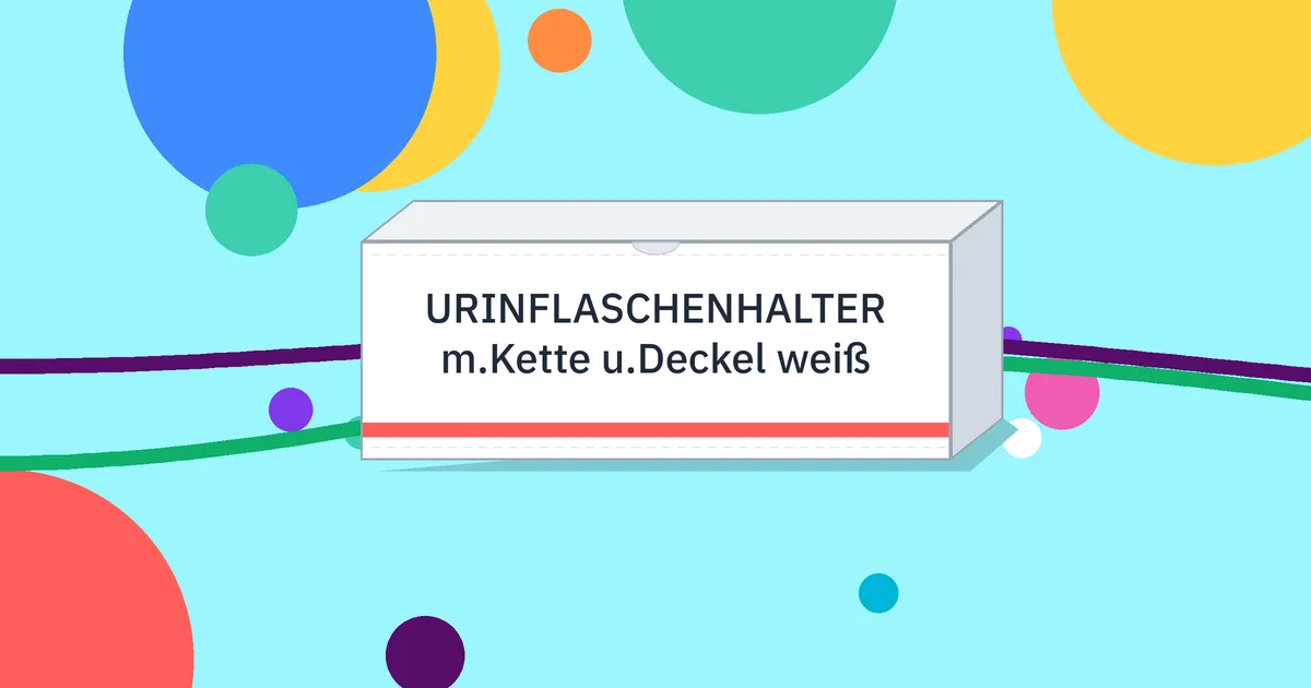 Symbolbild: Packung mit der Aufschrift URINFLASCHENHALTER m.Kette u.Deckel weiß (PZN 08443582) – Verfügbarkeit und Bezug in Apotheken in Frankfurt am Main