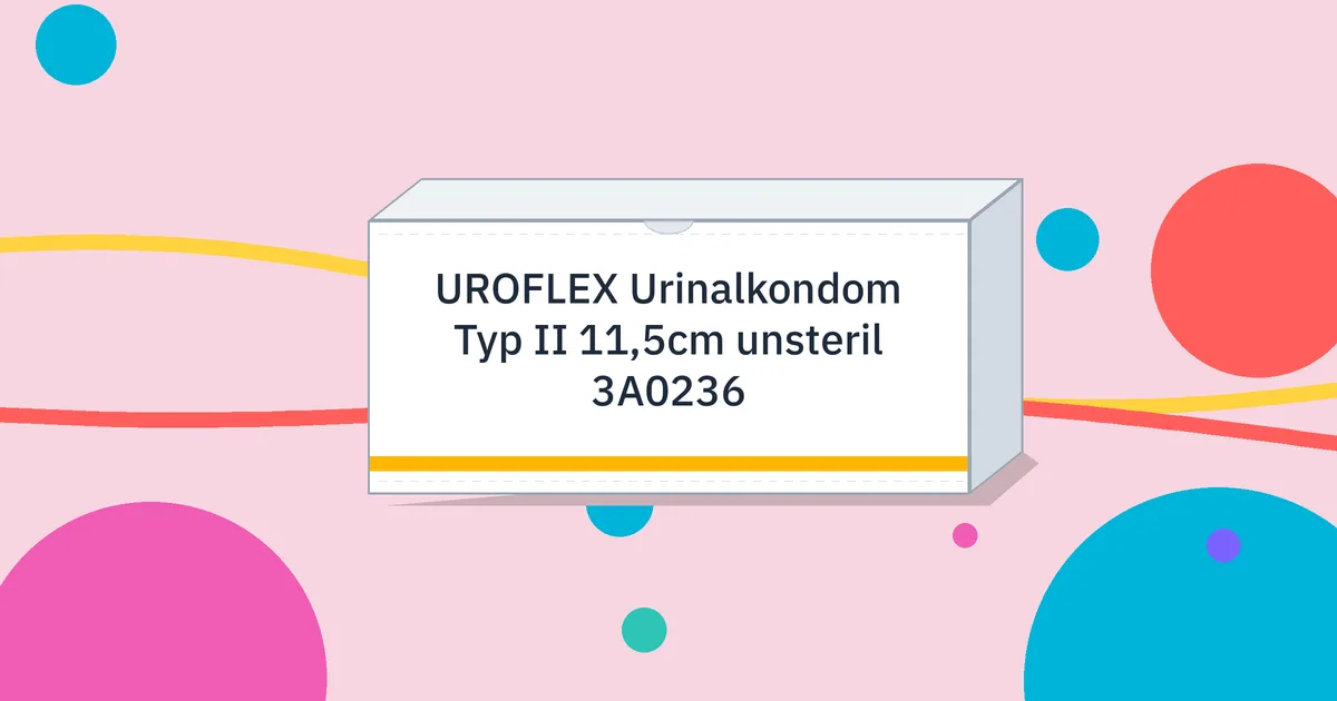 Symbolbild: Packung mit der Aufschrift UROFLEX Urinalkondom Typ II 11,5cm unsteril 3A0236 (PZN 17414734) – Verfügbarkeit und Bezug in Apotheken in Frankfurt am Main