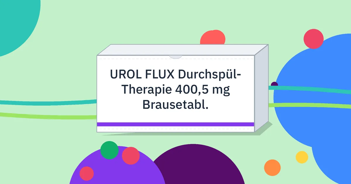 Symbolbild: Packung mit der Aufschrift UROL FLUX Durchspül-Therapie 400,5 mg Brausetabl. (PZN 14408791) – Verfügbarkeit und Bezug in Apotheken in Frankfurt am Main