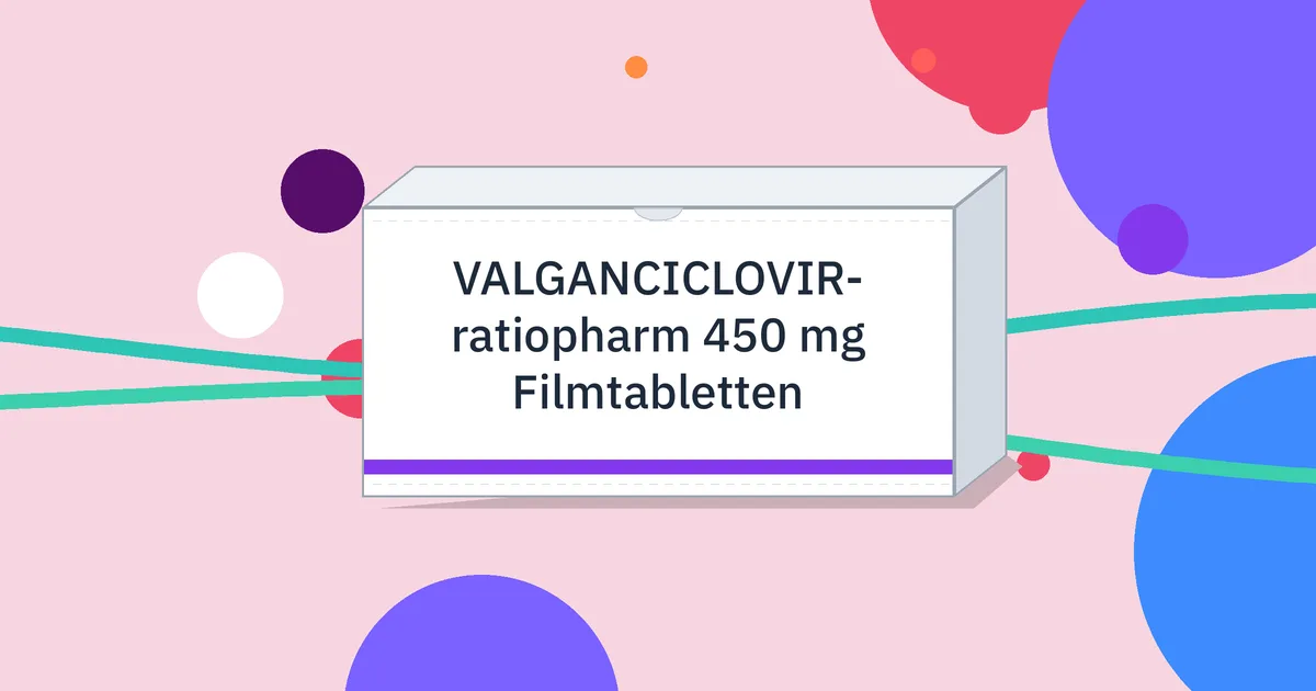 Symbolbild: Packung mit der Aufschrift VALGANCICLOVIR-ratiopharm 450 mg Filmtabletten (PZN 10346478) – Verfügbarkeit und Bezug in Apotheken in Frankfurt am Main