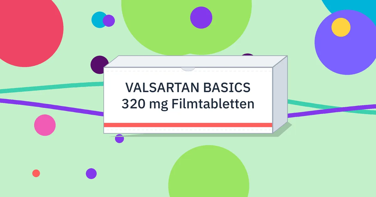 Symbolbild: Packung mit der Aufschrift VALSARTAN BASICS 320 mg Filmtabletten (PZN 08798925) – Verfügbarkeit und Bezug in Apotheken in Frankfurt am Main