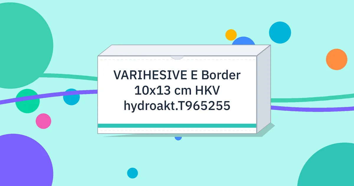 Symbolbild: Packung mit der Aufschrift VARIHESIVE E Border 10x13 cm HKV hydroakt.T965255 (PZN 00001494) – Verfügbarkeit und Bezug in Apotheken in Frankfurt am Main