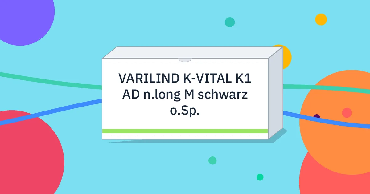 Symbolbild: Packung mit der Aufschrift VARILIND K-VITAL K1 AD n.long M schwarz o.Sp. (PZN 20566844) – Verfügbarkeit und Bezug in Apotheken in Frankfurt am Main