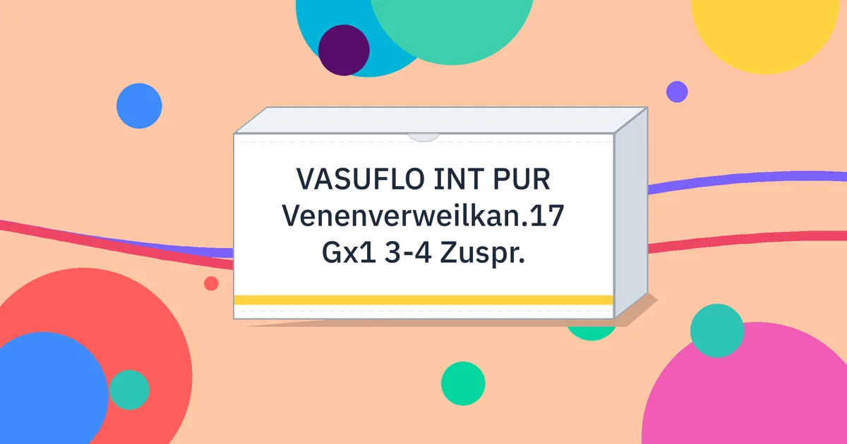 Symbolbild: Packung mit der Aufschrift VASUFLO INT PUR Venenverweilkan.17 Gx1 3-4 Zuspr. (PZN 18387206) – Verfügbarkeit und Bezug in Apotheken in Frankfurt am Main