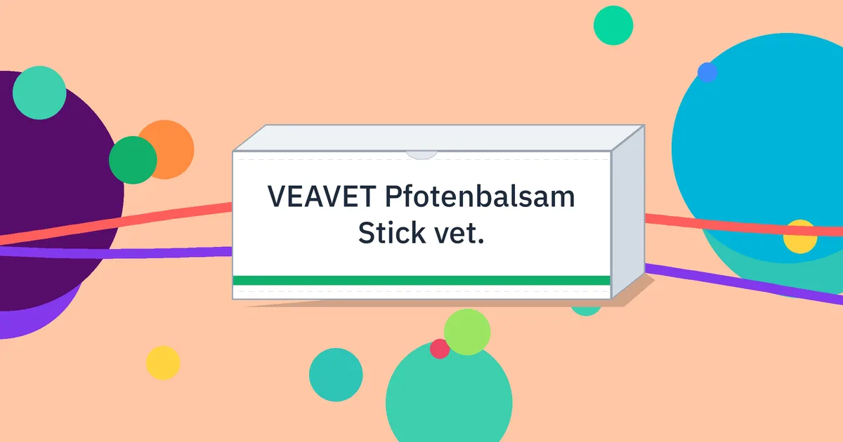 Symbolbild: Packung mit der Aufschrift VEAVET Pfotenbalsam Stick vet. (PZN 20328903) – Verfügbarkeit und Bezug in Apotheken in Frankfurt am Main