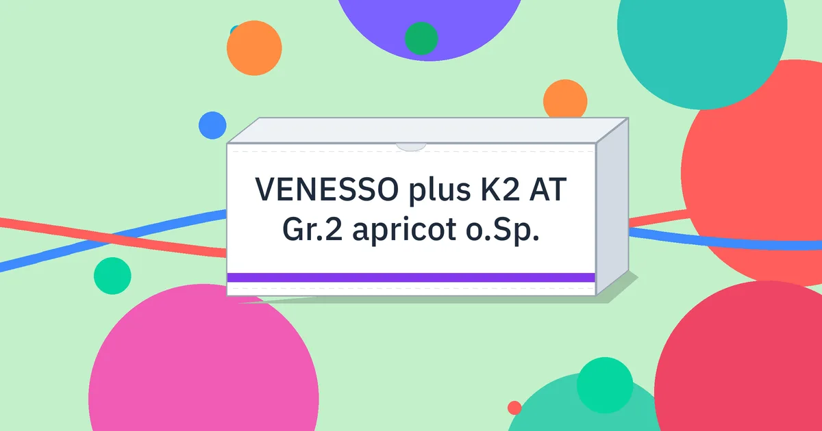 Symbolbild: Packung mit der Aufschrift VENESSO plus K2 AT Gr.2 apricot o.Sp. (PZN 03288272) – Verfügbarkeit und Bezug in Apotheken in Frankfurt am Main