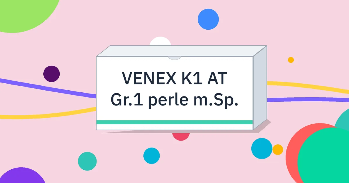 Symbolbild: Packung mit der Aufschrift VENEX K1 AT Gr.1 perle m.Sp. (PZN 03195091) – Verfügbarkeit und Bezug in Apotheken in Frankfurt am Main