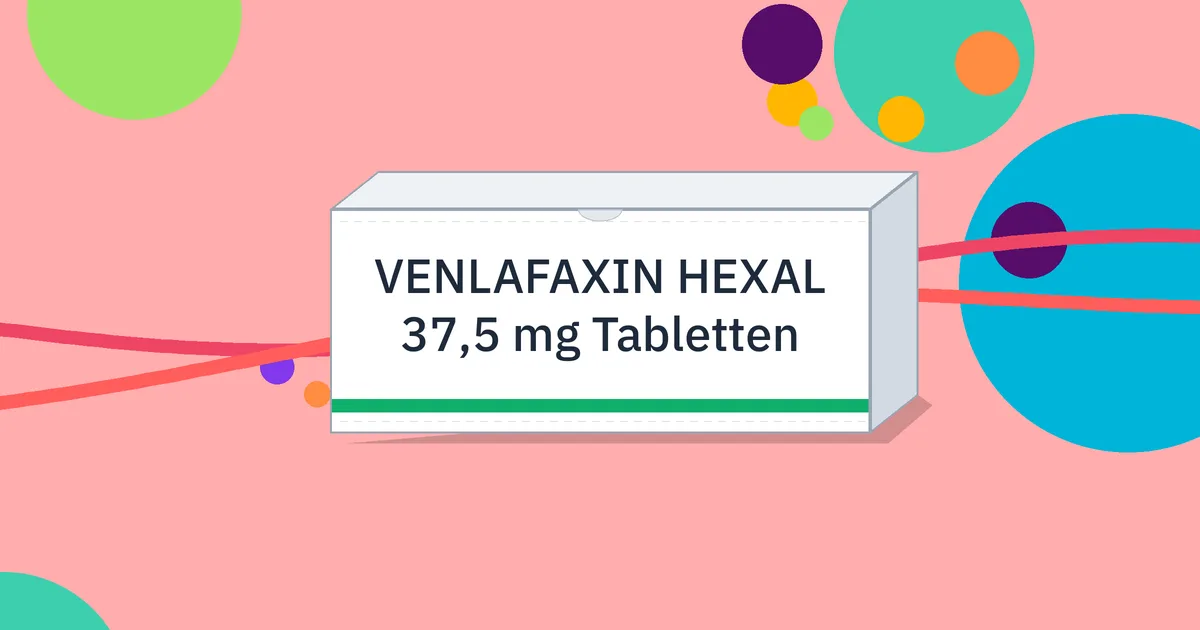 Symbolbild: Packung mit der Aufschrift VENLAFAXIN HEXAL 37,5 mg Tabletten (PZN 00203424) – Verfügbarkeit und Bezug in Apotheken in Frankfurt am Main