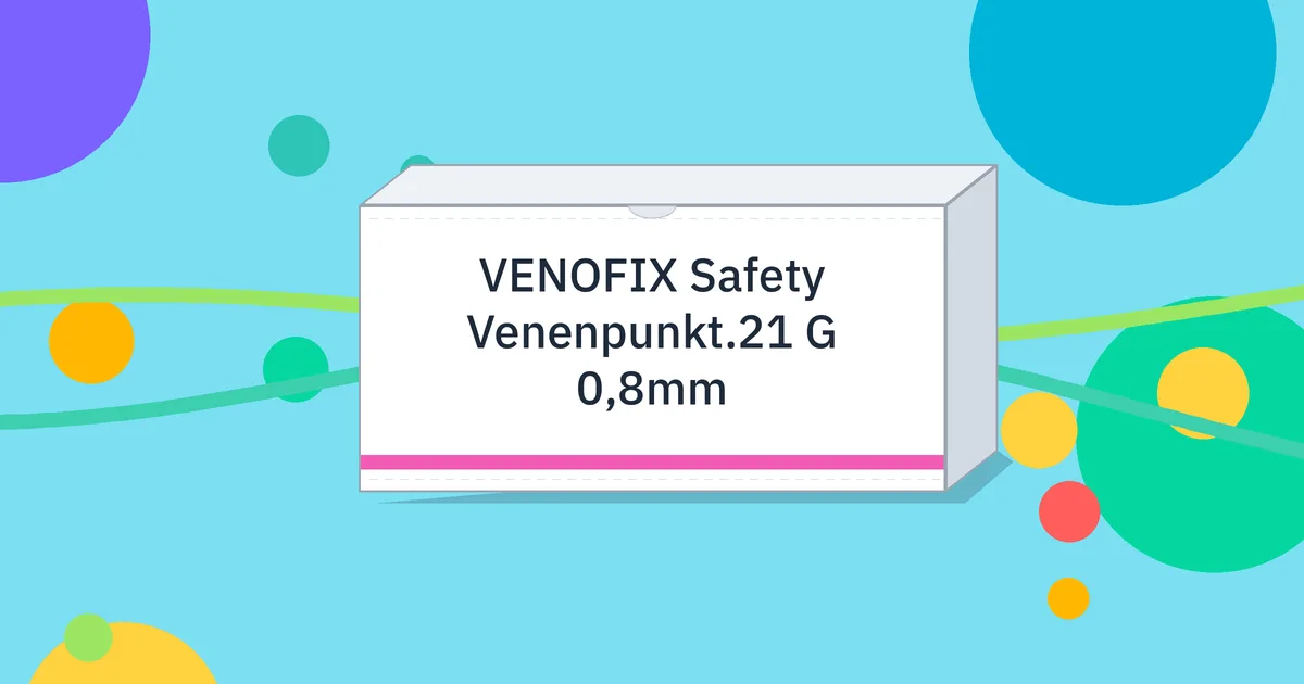 Symbolbild: Packung mit der Aufschrift VENOFIX Safety Venenpunkt.21 G 0,8mm (PZN 06837472) – Verfügbarkeit und Bezug in Apotheken in Frankfurt am Main