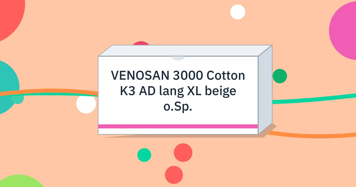 Symbolbild: Packung mit der Aufschrift VENOSAN 3000 Cotton K3 AD lang XL beige o.Sp. (PZN 14421633) – Verfügbarkeit und Bezug in Apotheken in Frankfurt am Main
