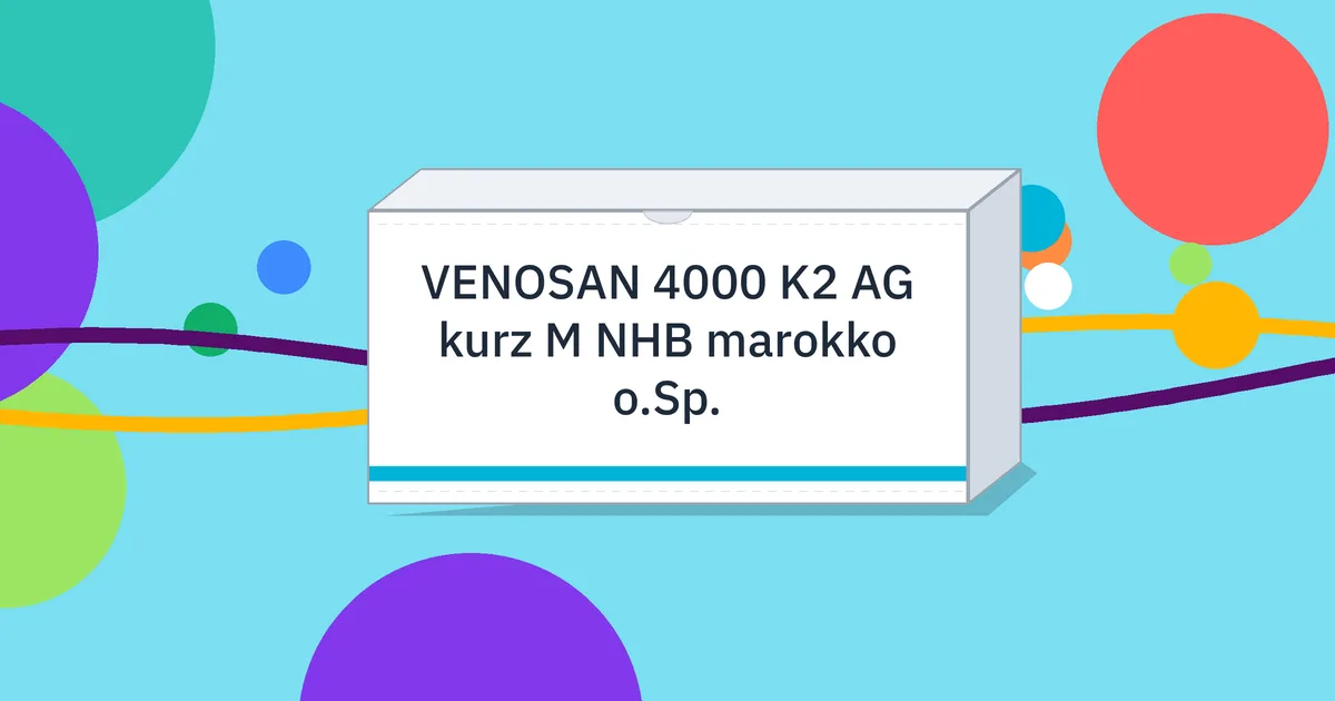 Symbolbild: Packung mit der Aufschrift VENOSAN 4000 K2 AG kurz M NHB marokko o.Sp. (PZN 14426197) – Verfügbarkeit und Bezug in Apotheken in Frankfurt am Main