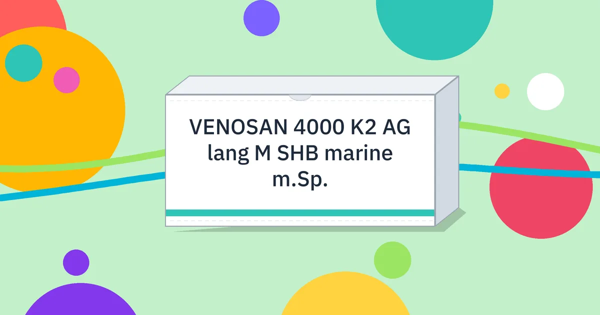 Symbolbild: Packung mit der Aufschrift VENOSAN 4000 K2 AG lang M SHB marine m.Sp. (PZN 16602161) – Verfügbarkeit und Bezug in Apotheken in Frankfurt am Main