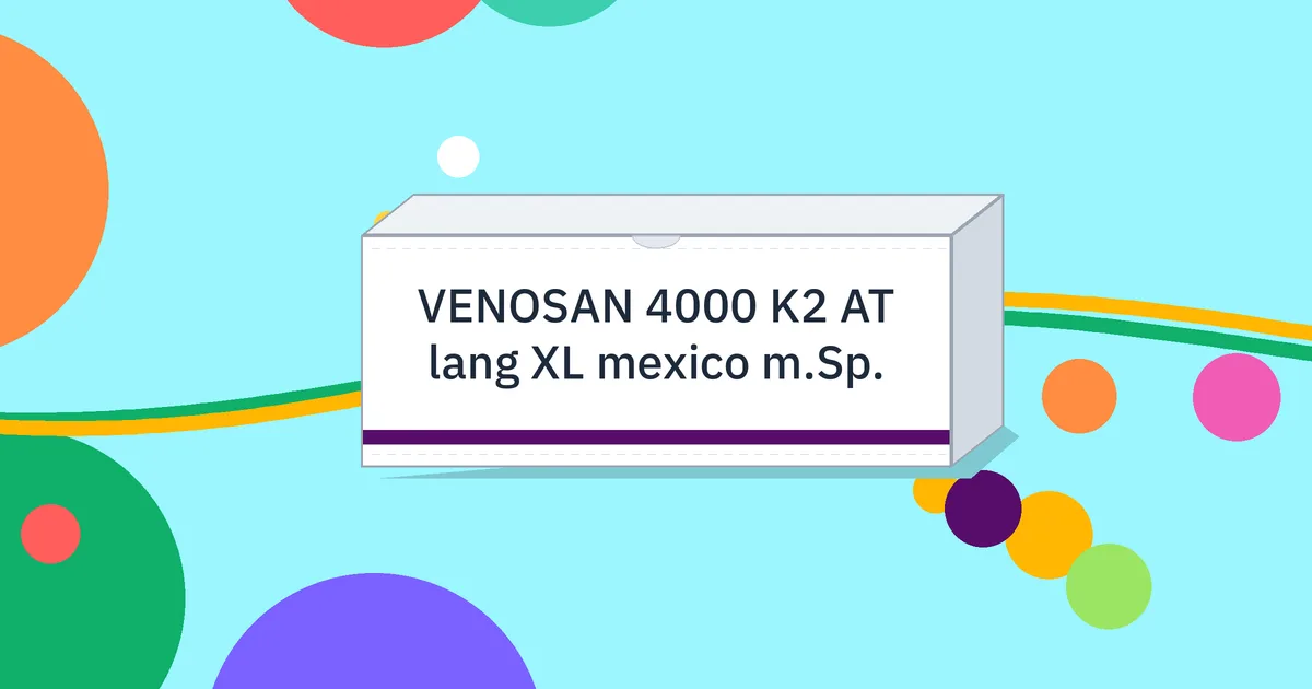 Symbolbild: Packung mit der Aufschrift VENOSAN 4000 K2 AT lang XL mexico m.Sp. (PZN 14424258) – Verfügbarkeit und Bezug in Apotheken in Frankfurt am Main