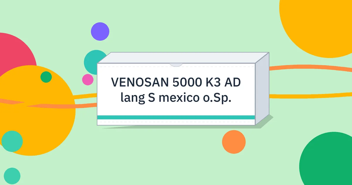 Symbolbild: Packung mit der Aufschrift VENOSAN 5000 K3 AD lang S mexico o.Sp. (PZN 14430721) – Verfügbarkeit und Bezug in Apotheken in Frankfurt am Main