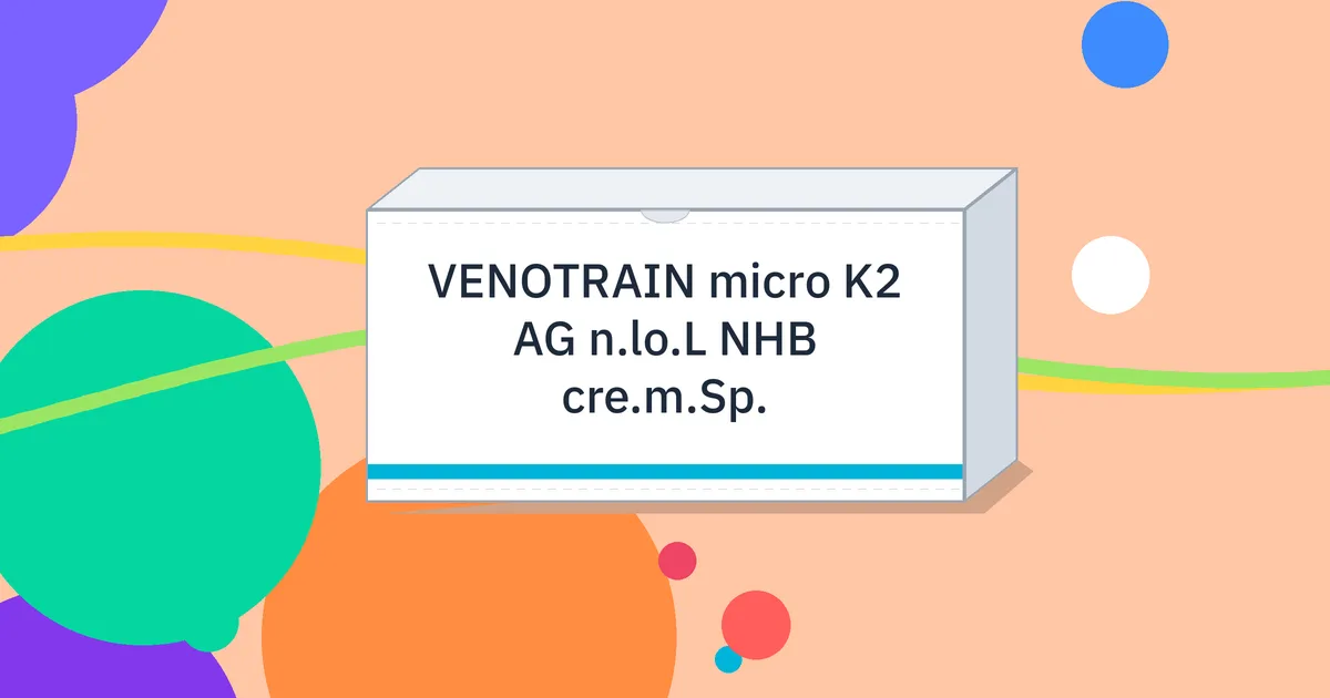 Symbolbild: Packung mit der Aufschrift VENOTRAIN micro K2 AG n.lo.L NHB cre.m.Sp. (PZN 02358013) – Verfügbarkeit und Bezug in Apotheken in Frankfurt am Main