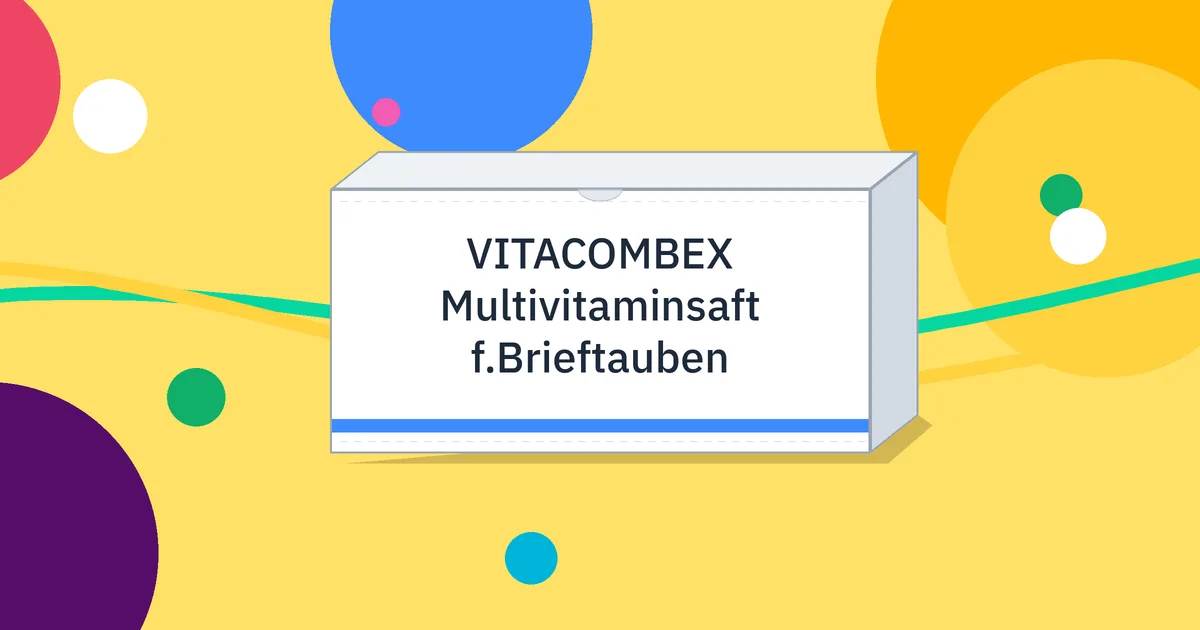 Symbolbild: Packung mit der Aufschrift VITACOMBEX Multivitaminsaft f.Brieftauben (PZN 09493725) – Verfügbarkeit und Bezug in Apotheken in Frankfurt am Main