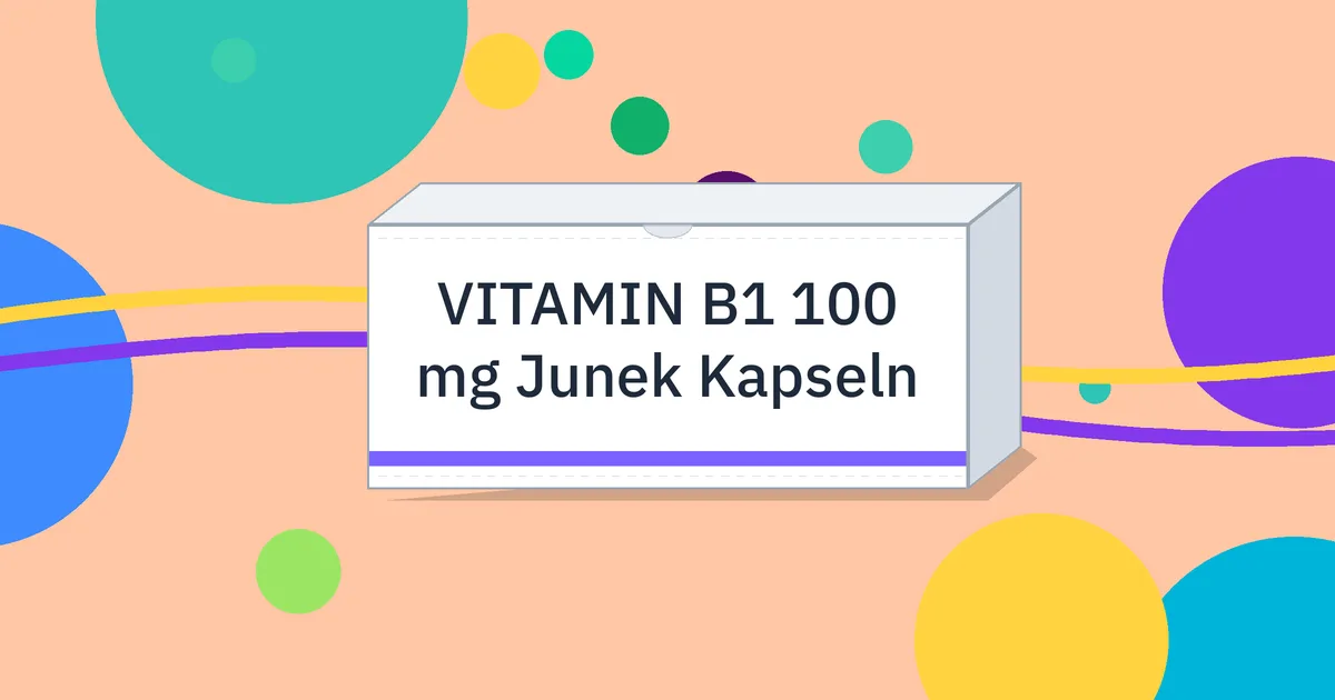 Symbolbild: Packung mit der Aufschrift VITAMIN B1 100 mg Junek Kapseln (PZN 16572098) – Verfügbarkeit und Bezug in Apotheken in Frankfurt am Main