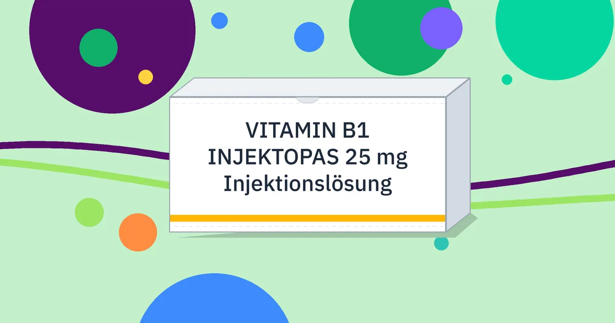 Symbolbild: Packung mit der Aufschrift VITAMIN B1 INJEKTOPAS 25 mg Injektionslösung (PZN 03262404) – Verfügbarkeit und Bezug in Apotheken in Frankfurt am Main