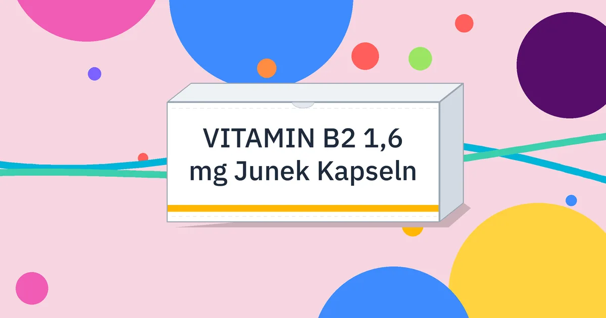 Symbolbild: Packung mit der Aufschrift VITAMIN B2 1,6 mg Junek Kapseln (PZN 10052015) – Verfügbarkeit und Bezug in Apotheken in Frankfurt am Main