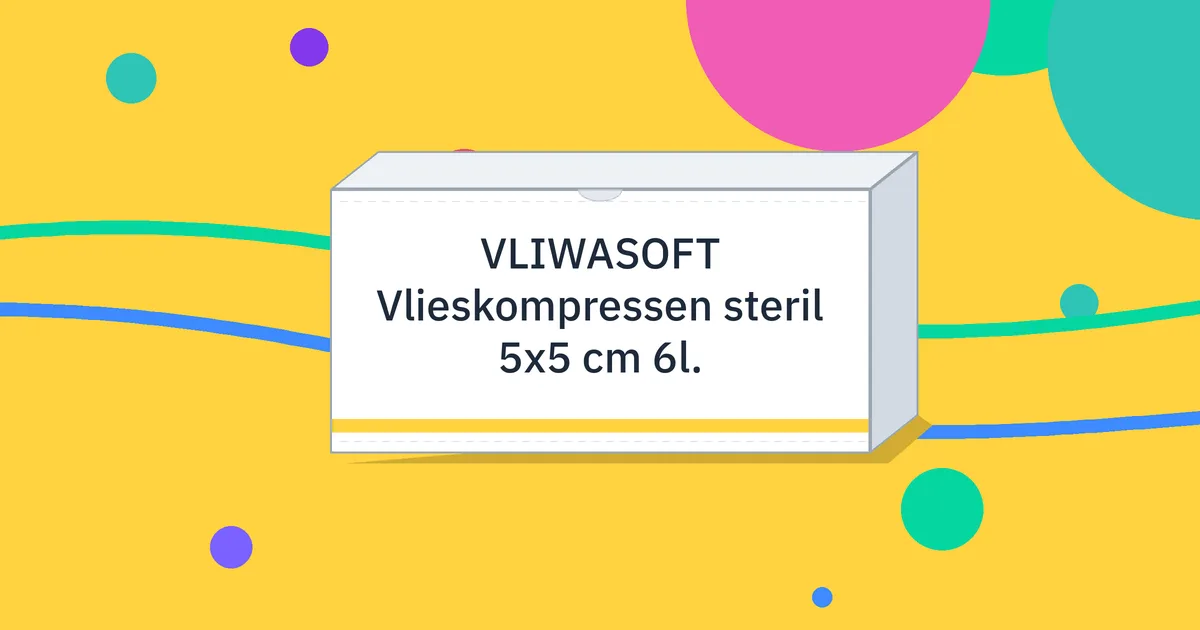Symbolbild: Packung mit der Aufschrift VLIWASOFT Vlieskompressen steril 5x5 cm 6l. (PZN 18437766) – Verfügbarkeit und Bezug in Apotheken in Frankfurt am Main