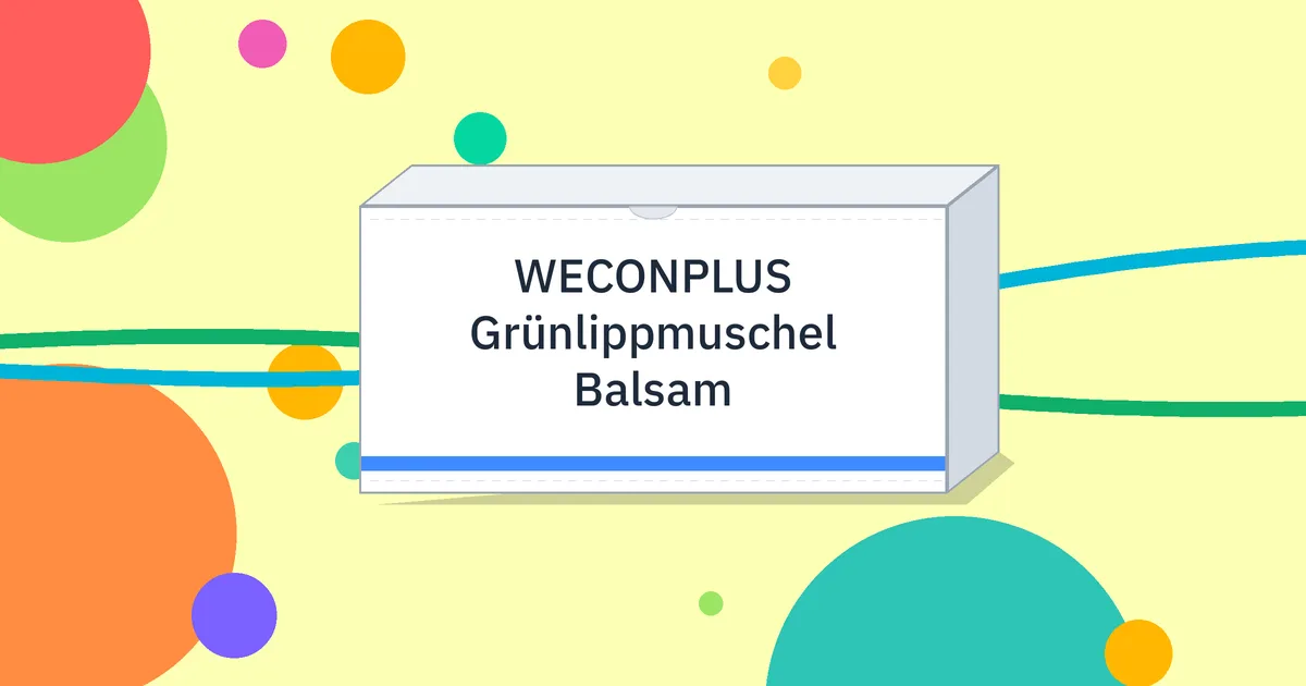 Symbolbild: Packung mit der Aufschrift WECONPLUS Grünlippmuschel Balsam (PZN 07034290) – Verfügbarkeit und Bezug in Apotheken in Frankfurt am Main