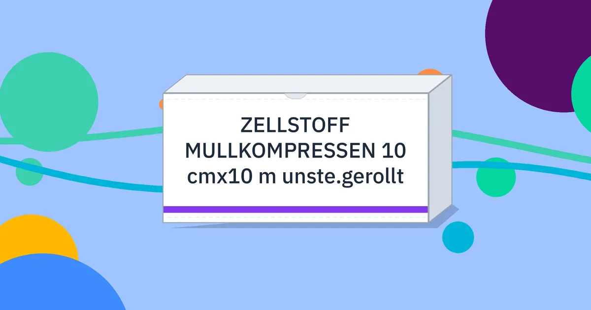 Symbolbild: Packung mit der Aufschrift ZELLSTOFF MULLKOMPRESSEN 10 cmx10 m unste.gerollt (PZN 06347696) – Verfügbarkeit und Bezug in Apotheken in Frankfurt am Main