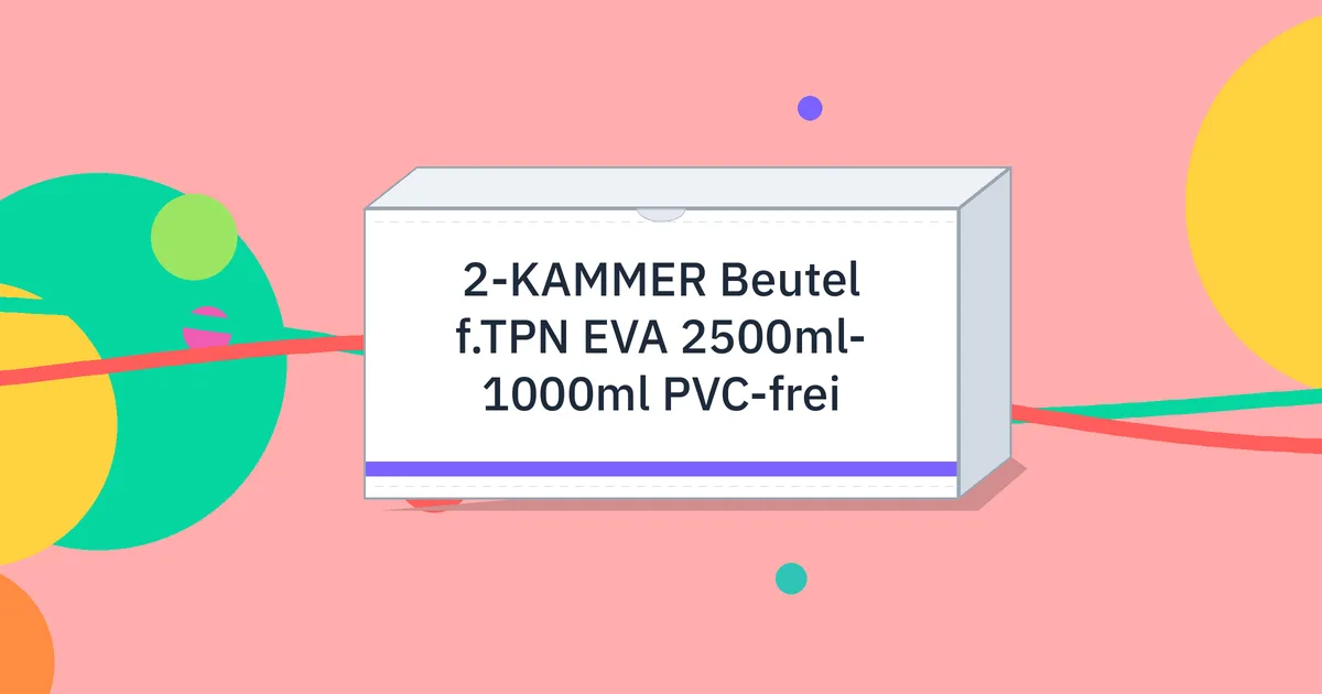 Symbolbild: Packung mit der Aufschrift 2-KAMMER Beutel f.TPN EVA 2500ml-1000ml PVC-frei (PZN 19503672) – Verfügbarkeit und Bezug in Apotheken in Frankfurt am Main