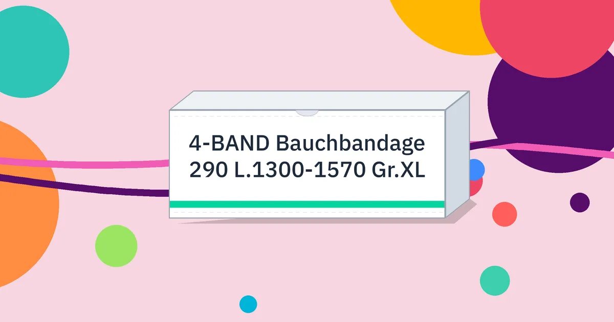 Symbolbild: Packung mit der Aufschrift 4-BAND Bauchbandage 290 L.1300-1570 Gr.XL (PZN 02904013) – Verfügbarkeit und Bezug in Apotheken in Frankfurt am Main