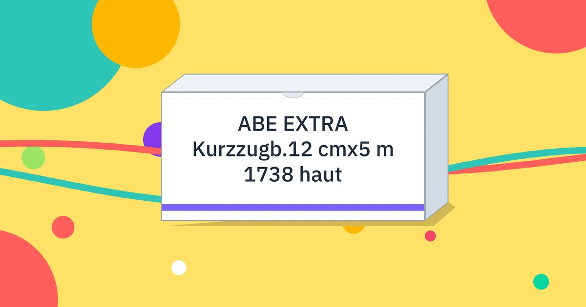 Symbolbild: Packung mit der Aufschrift ABE EXTRA Kurzzugb.12 cmx5 m 1738 haut (PZN 08490788) – Verfügbarkeit und Bezug in Apotheken in Frankfurt am Main