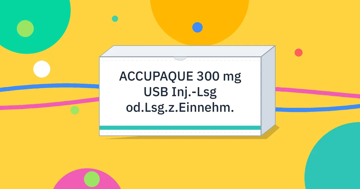 Symbolbild: Packung mit der Aufschrift ACCUPAQUE 300 mg USB Inj.-Lsg od.Lsg.z.Einnehm. (PZN 00500487) – Verfügbarkeit und Bezug in Apotheken in Frankfurt am Main