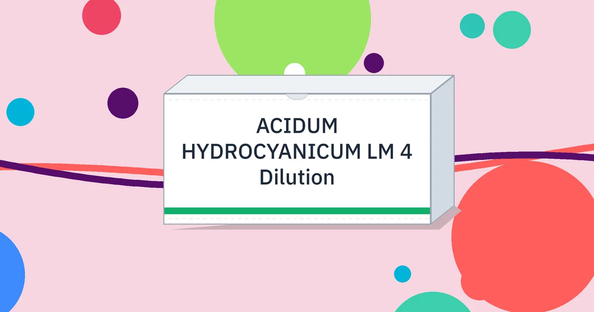 Symbolbild: Packung mit der Aufschrift ACIDUM HYDROCYANICUM LM 4 Dilution (PZN 13278085) – Verfügbarkeit und Bezug in Apotheken in Frankfurt am Main