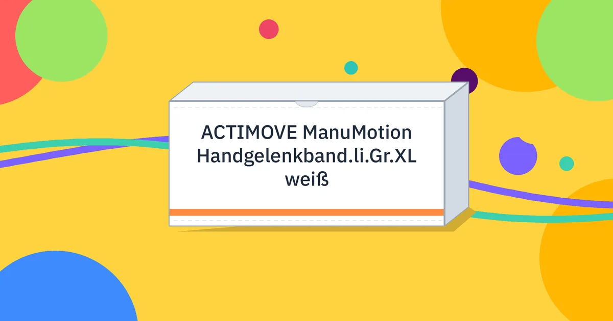 Symbolbild: Packung mit der Aufschrift ACTIMOVE ManuMotion Handgelenkband.li.Gr.XL weiß (PZN 17948370) – Verfügbarkeit und Bezug in Apotheken in Frankfurt am Main