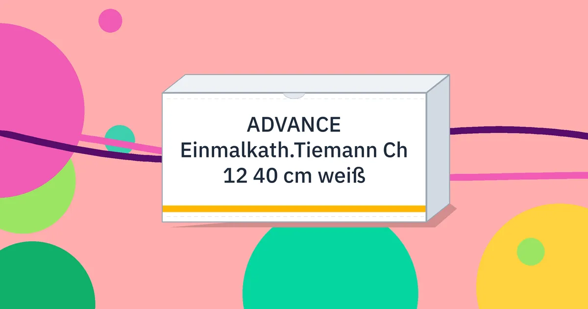 Symbolbild: Packung mit der Aufschrift ADVANCE Einmalkath.Tiemann Ch 12 40 cm weiß (PZN 03037357) – Verfügbarkeit und Bezug in Apotheken in Frankfurt am Main